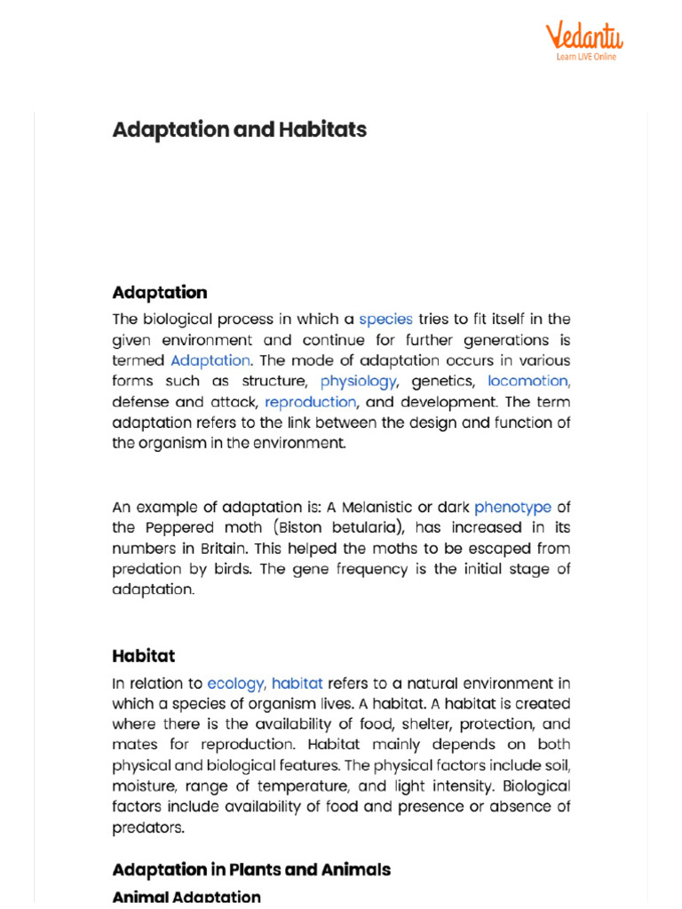 Adaptation and Habitats | PDF