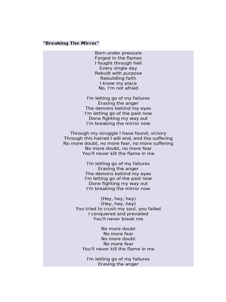 Breaking the Mirror: Lyrics Analysis | PDF