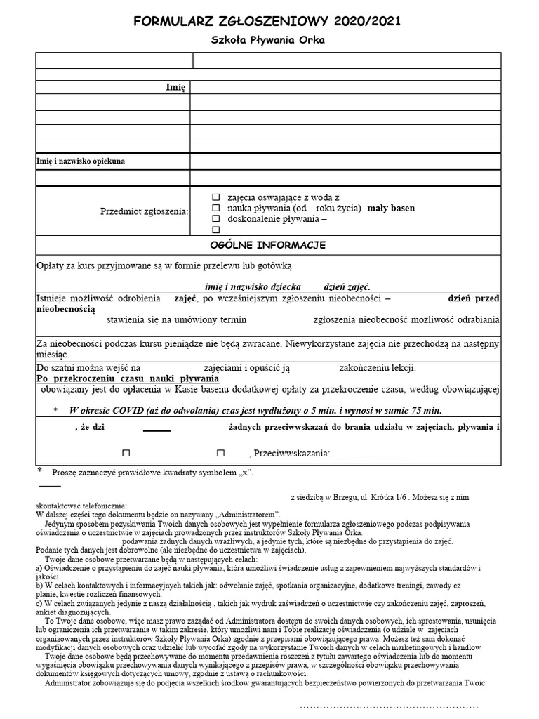 Formularz Zgłoszeniowy 2020 - 1 | PDF