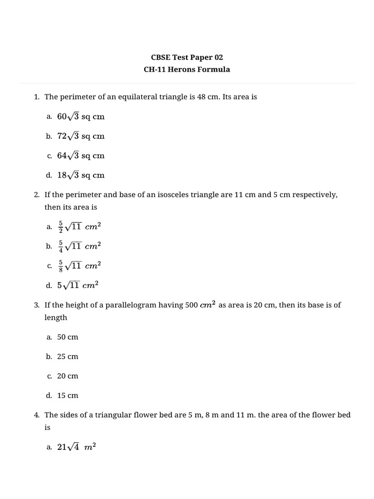 Herons Formula Qa | PDF | Area | Triangle