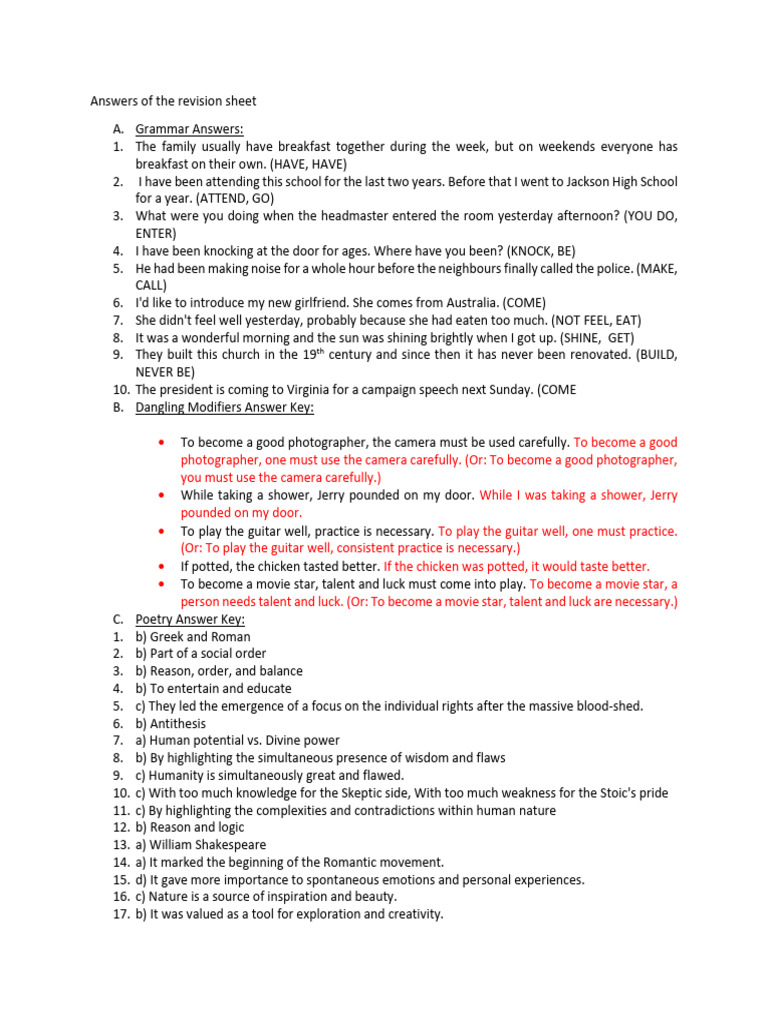 Answers-of-the-revision-sheet | PDF | King Lear | Reason