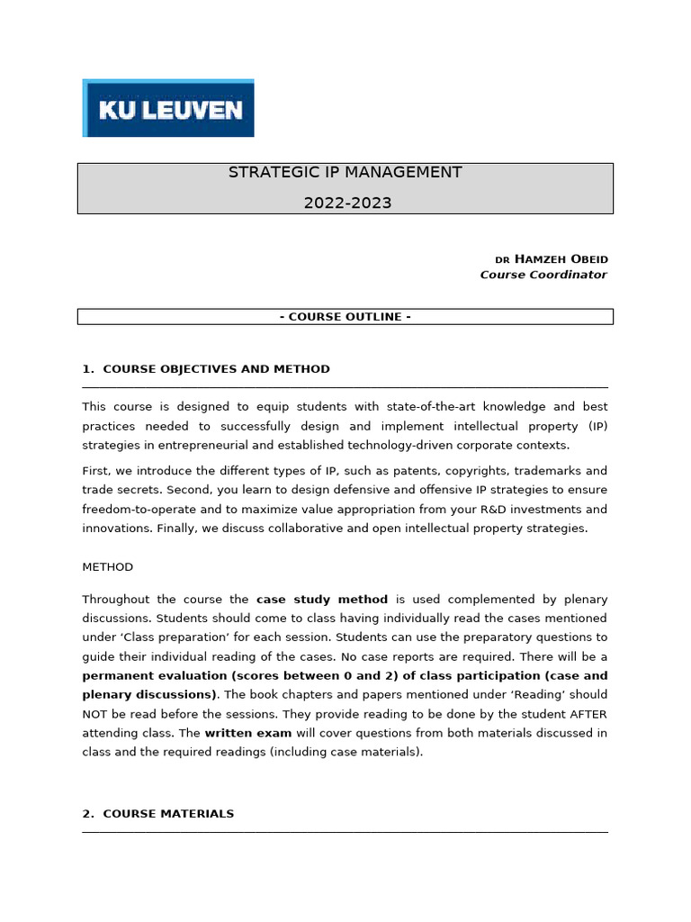 CO - Strategic IP Management - 2023 - BB | PDF | Intellectual Property | Learning