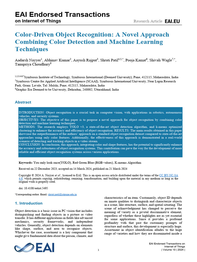 Color-Driven Object Recognition A Novel Approach C | PDF | Machine ...