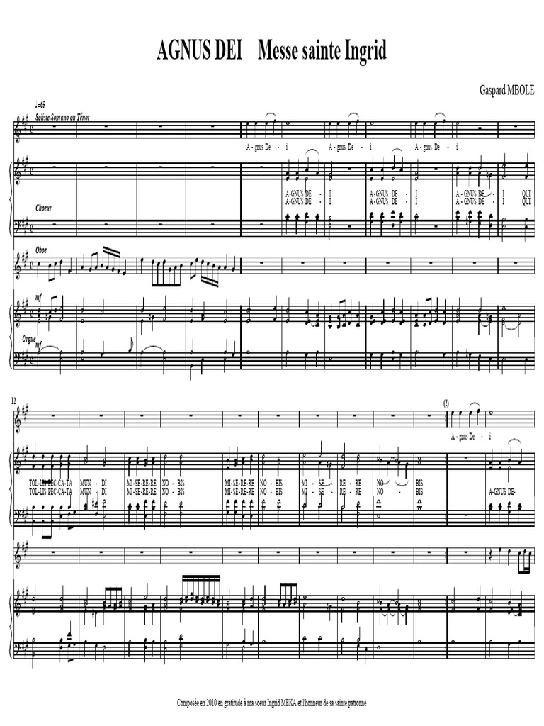 Agnus Dei Messe Sainte Ingrid | PDF