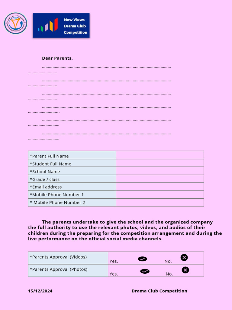 Drama Club Competition Parental Consent Form | PDF
