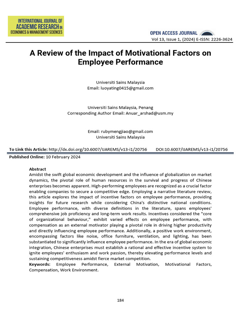 Motivational Factors Impacting Employee Performance | PDF | Incentive ...