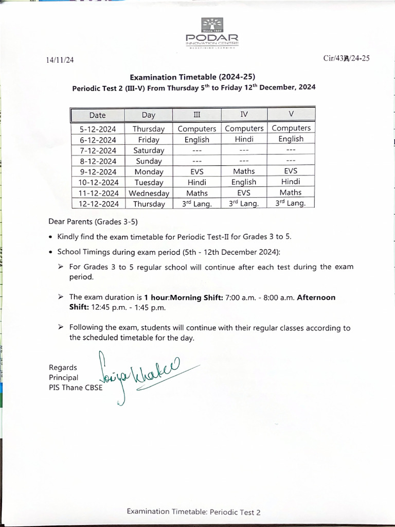 1732293714736.circular - 43a - GR 3-5 - pt2 - Exam Timetable 2 | PDF