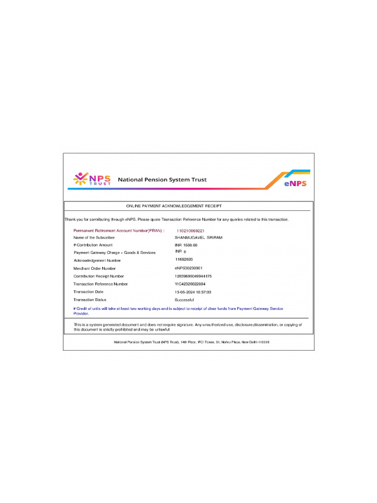 NPS receipt | PDF