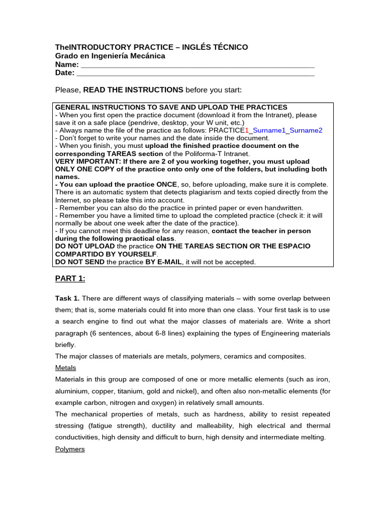 Technical English Practice for Engineers | PDF | Polymers | Metals