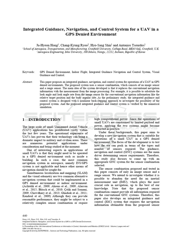 Integrated Guidance and Navigation Control of Uav in Gps Denied Environment | PDF | Inertial ...