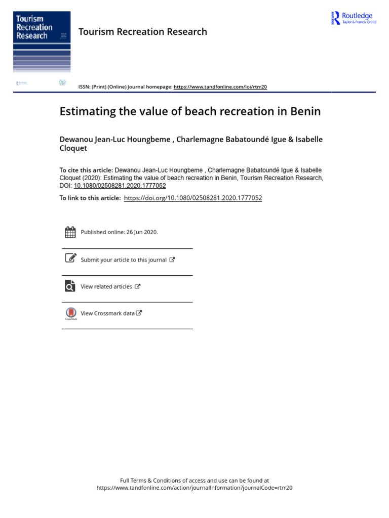 Estimating The Value of Beach Recreation in Benin - Tourism Recreation ...