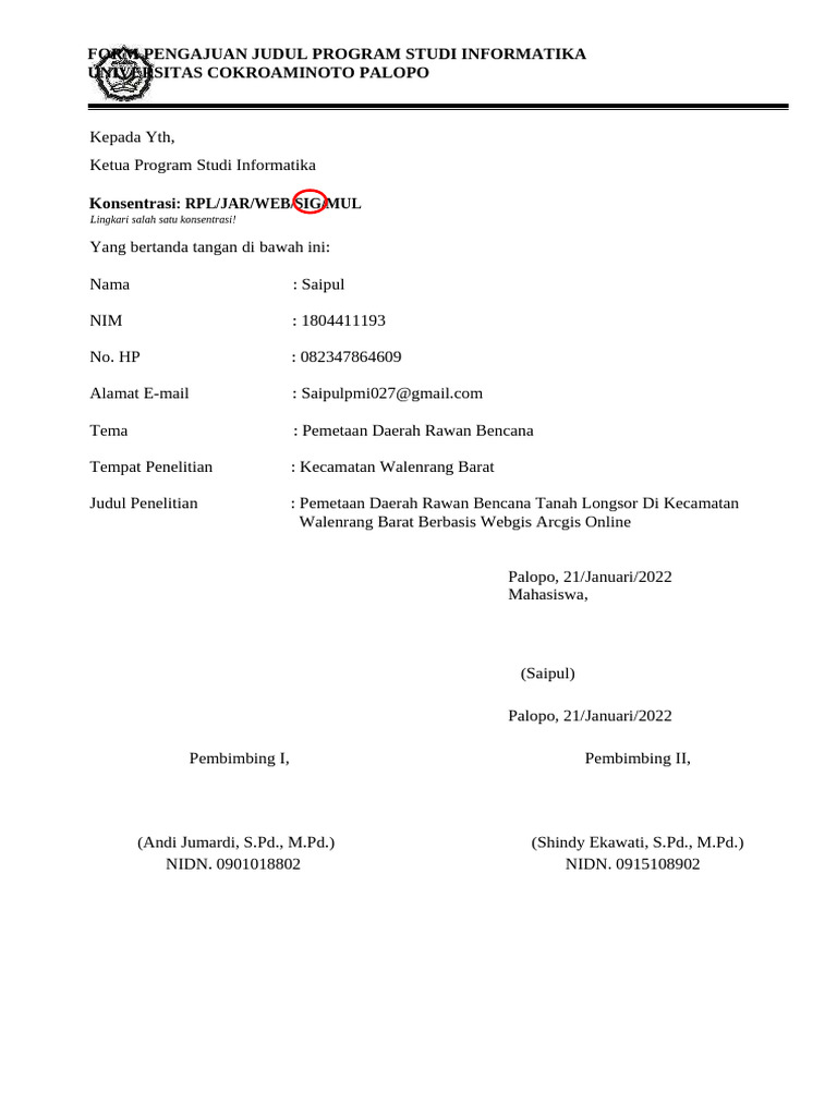 Form Pengajuan Judul Prodi Informatika | PDF