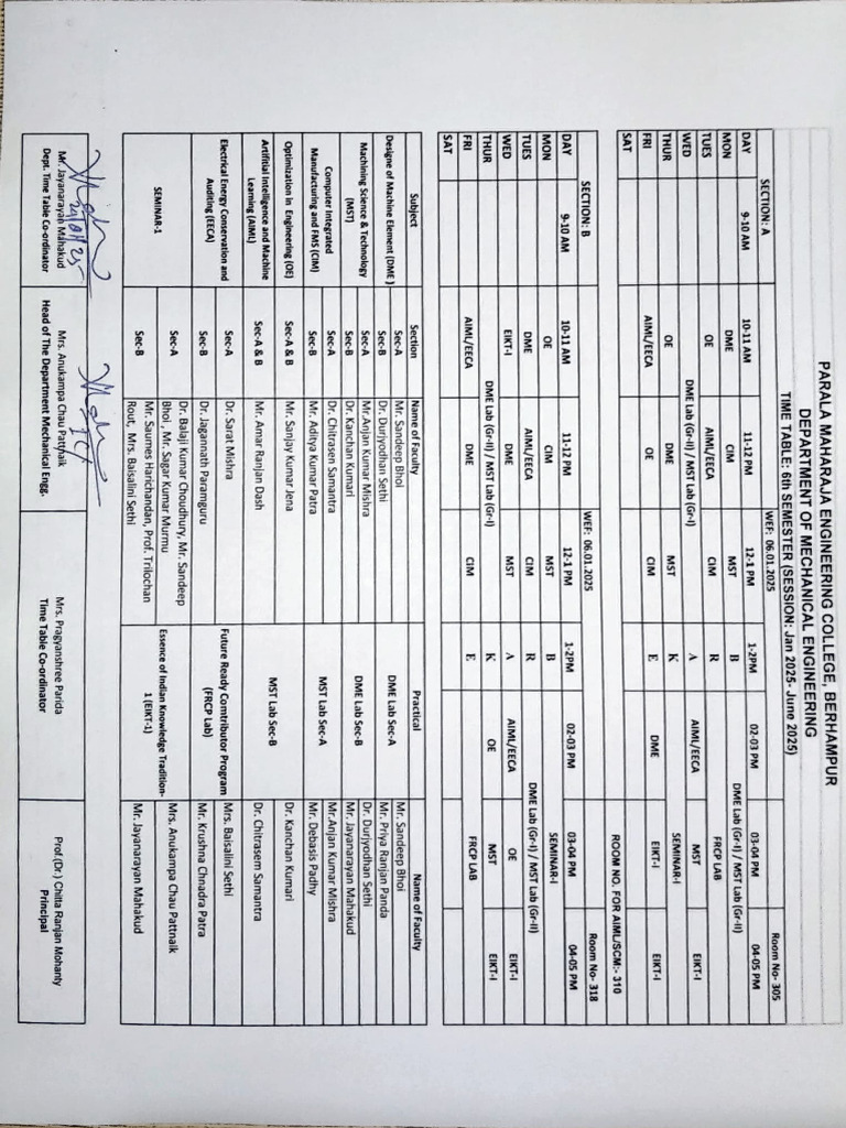 6th Semester Updated Time Table | PDF