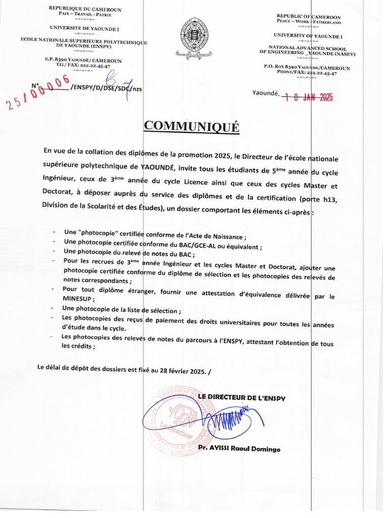 Dossier Diplomation ENSPY 2025 | PDF