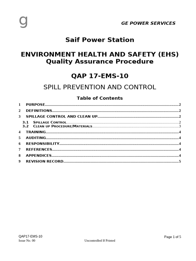 QAP 17-EMS-10 Spill Prevention and Control | PDF | Waste | Emergency