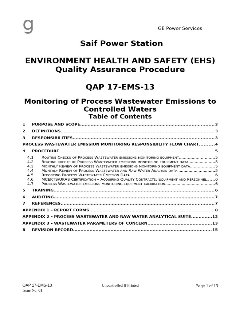 QAP 17-EMS-13 Monitoring of Process Wastewater Emissions To Controlled ...
