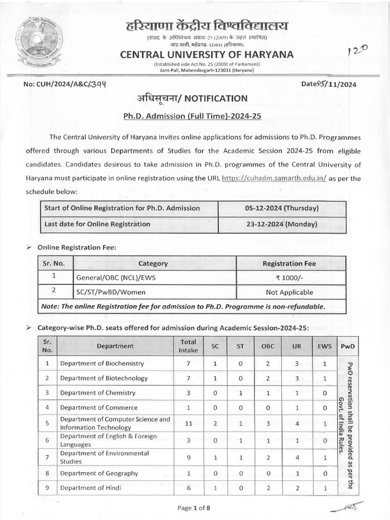 Notification-PhD Admissions 2024-25 - 021224 | PDF
