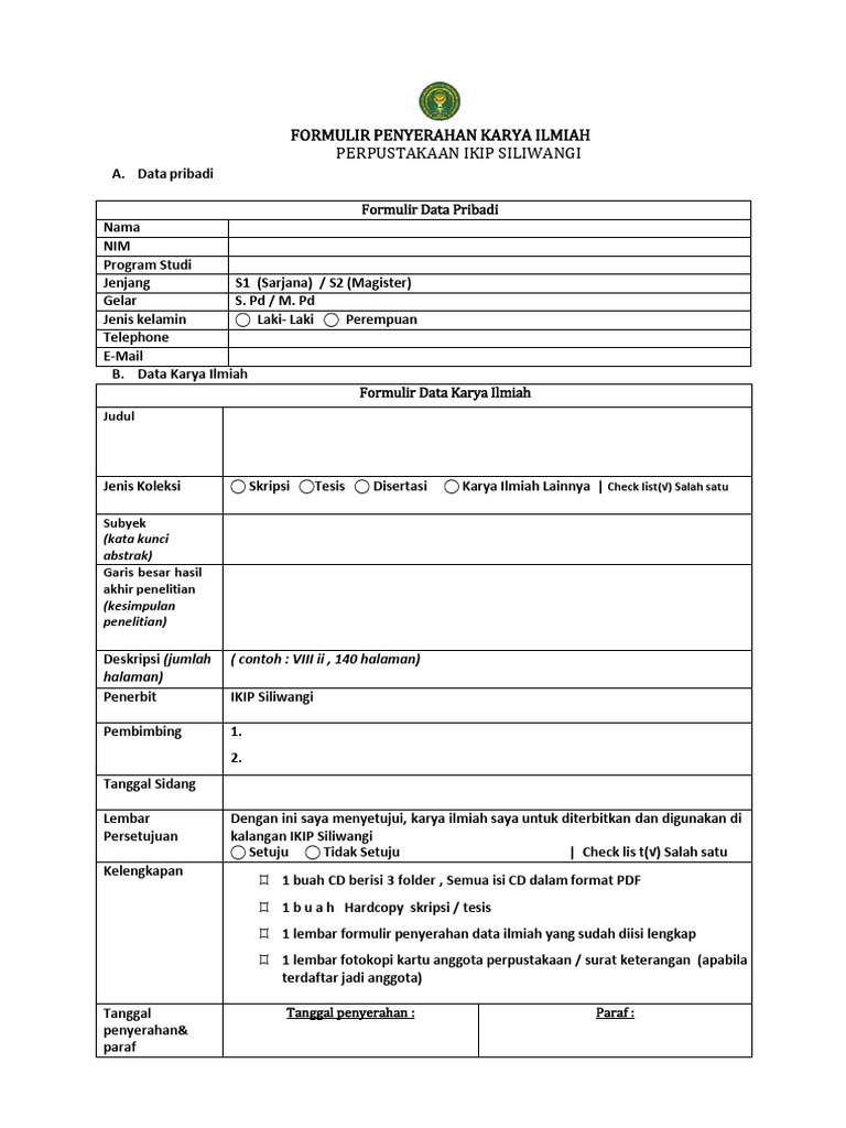 Formulir Pengurusan Surat Bebas Pustaka | PDF