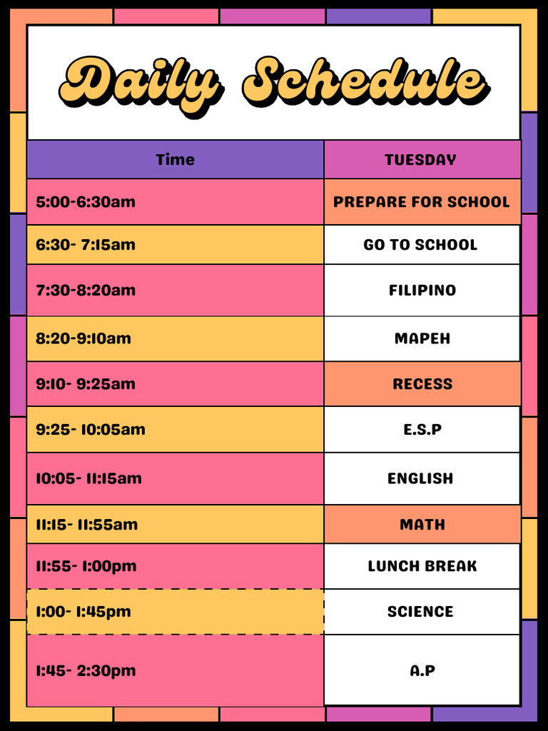 Daily Class Schedule Document Colorful Checkered Table_20250127_102032 ...