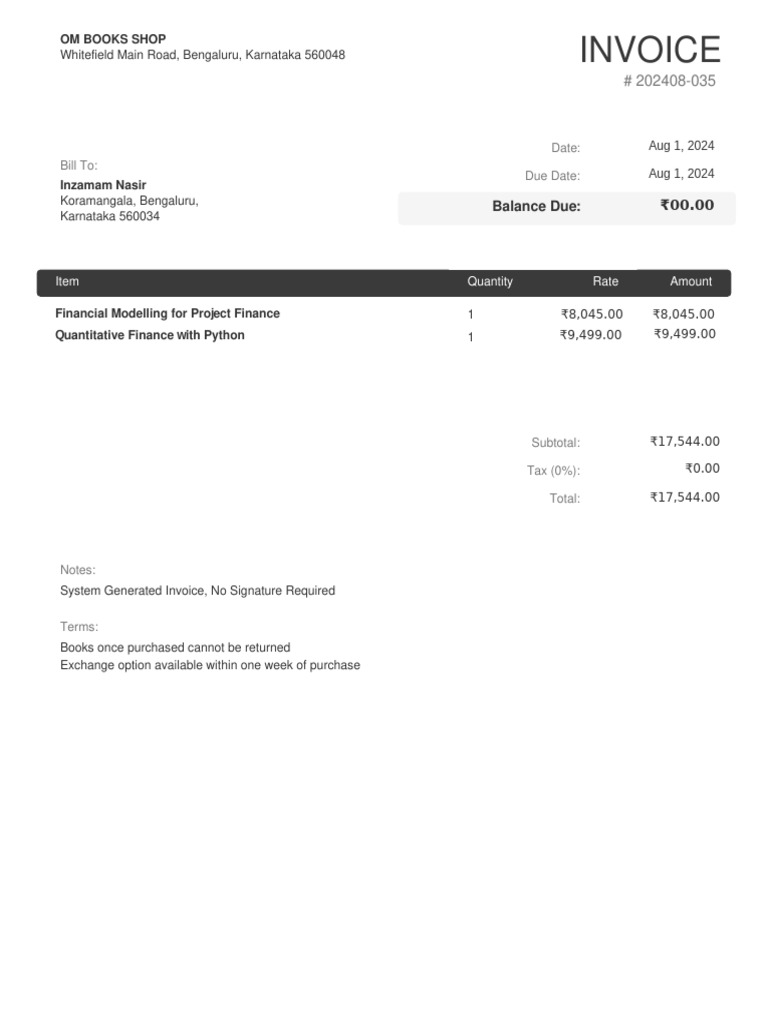Invoice Aug | PDF