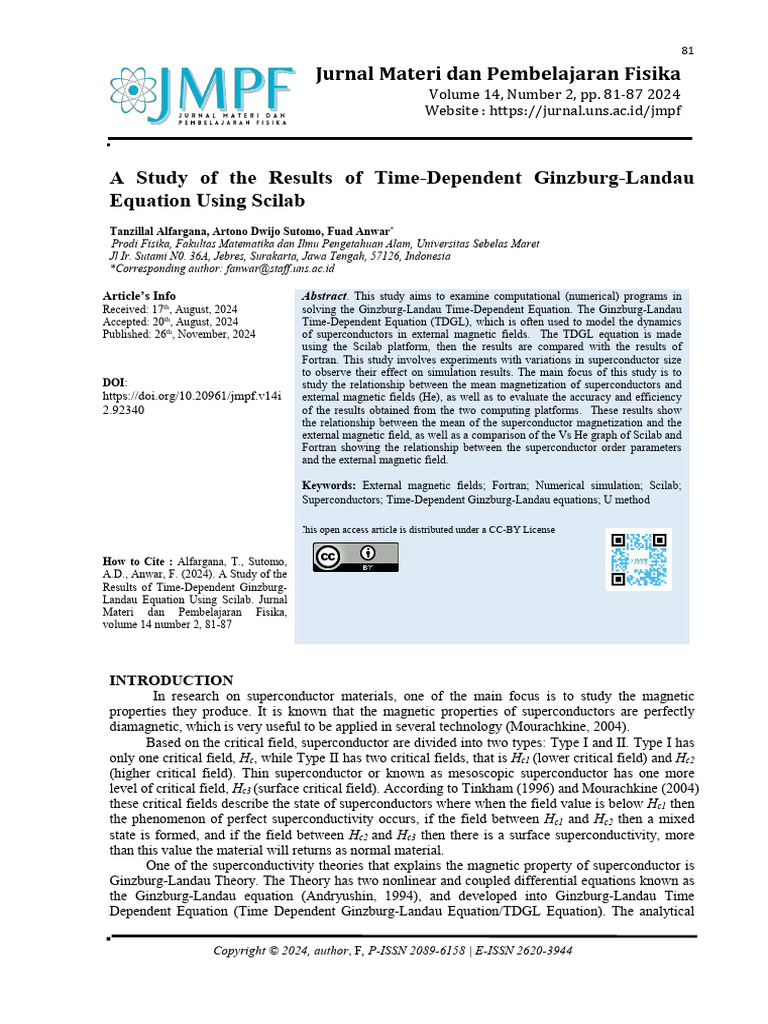 Jurnal Sinta 5 JMPF Tanzilal TDGL Scilab | PDF | Superconductivity | Condensed Matter Physics