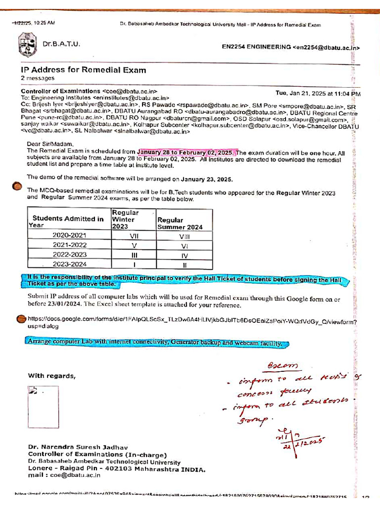 Remedial Exam Mail | PDF