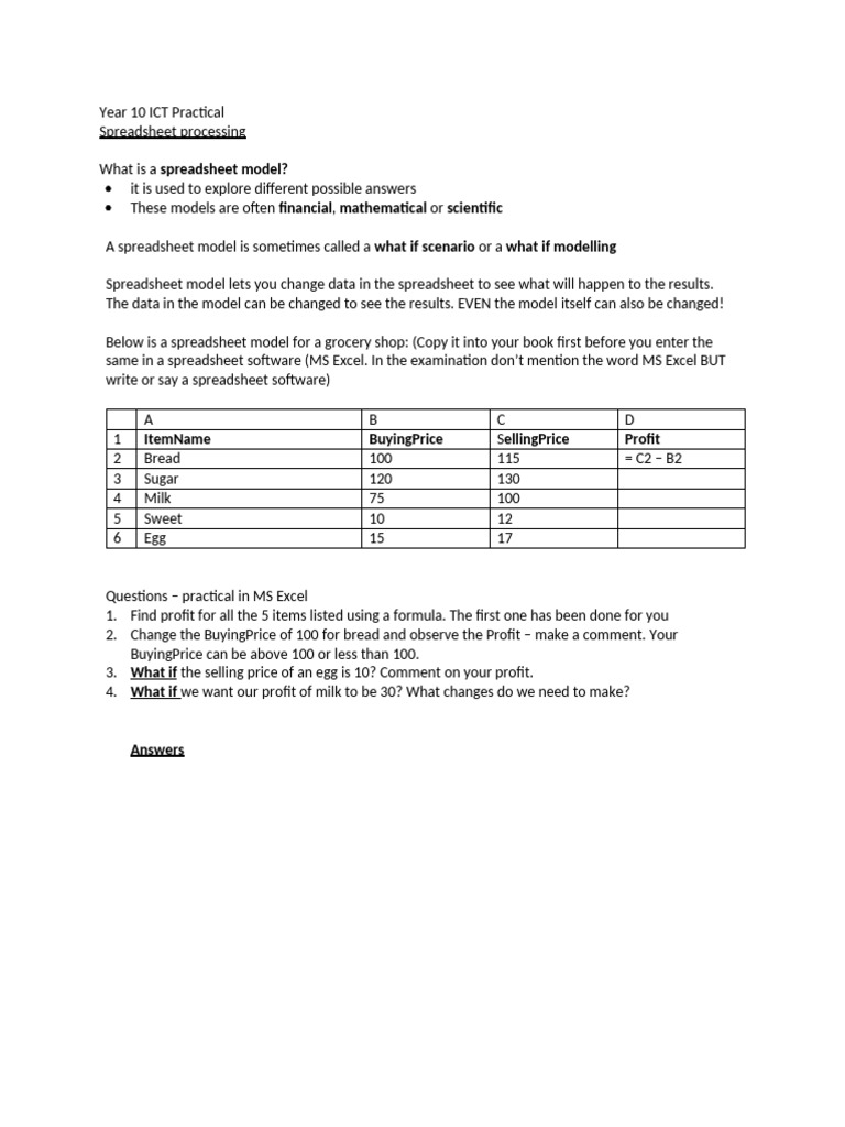Year 10 ICT Practical - Spreadsheet Processing - 14 Jan 2025 | PDF