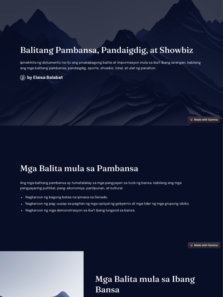 Balitang Pambansa Pandaigdig at Showbiz | PDF