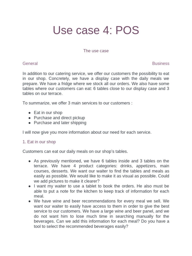 Use case 4_ POS | PDF | Point Of Sale | Meal