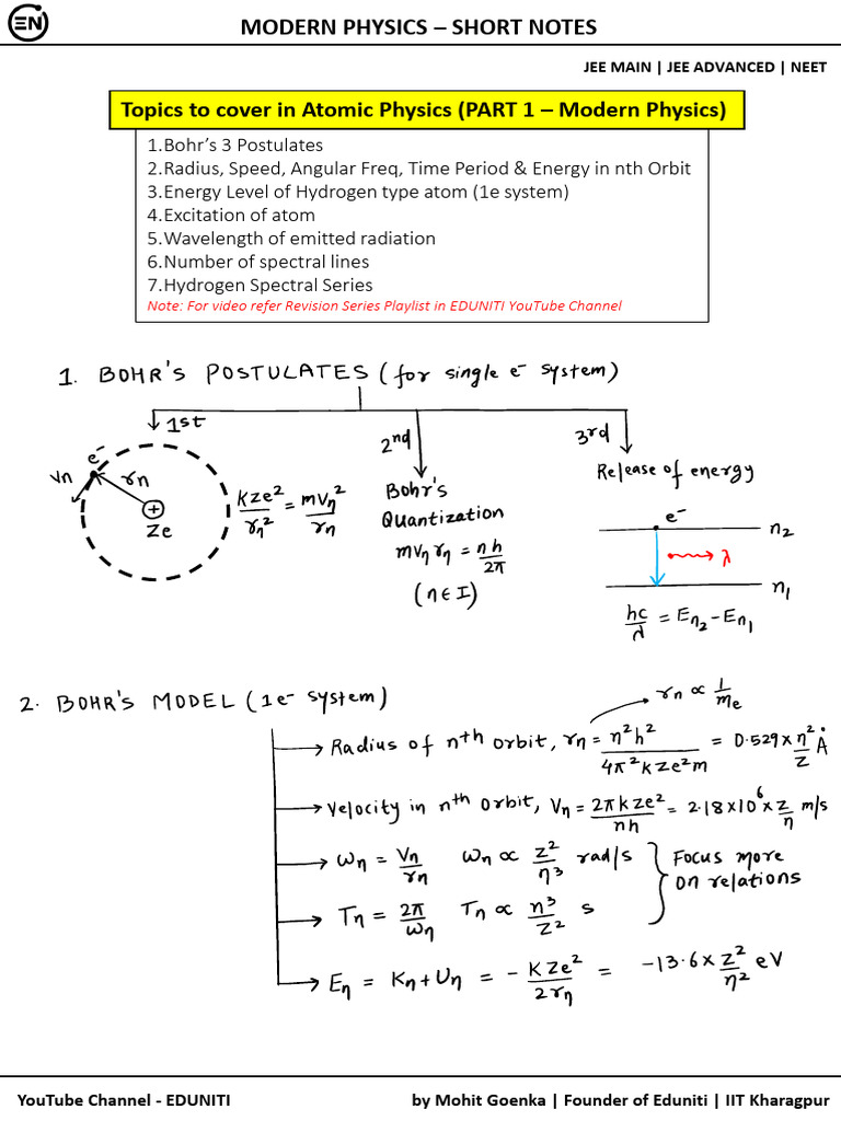 Modern Physics Short Notes for JEE | PDF | Nuclear Physics | Atomic Nucleus