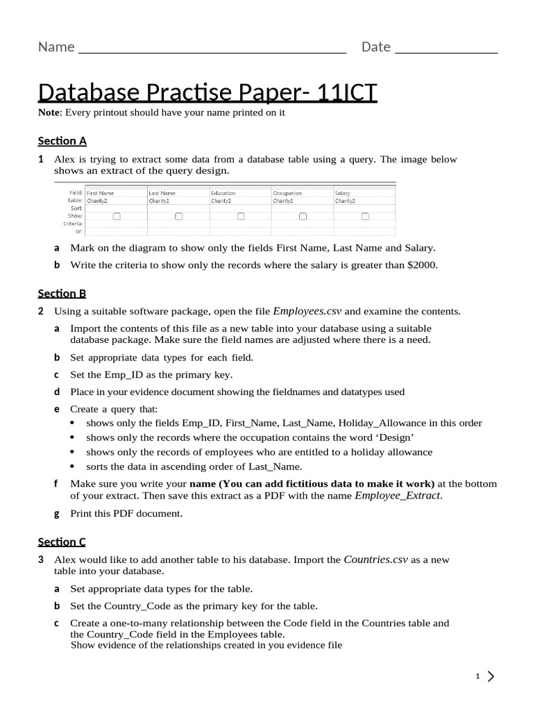 Database Practice Paper for ICT Students | PDF | Databases | Data