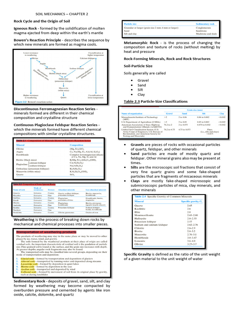 Geotech Notes C2 | PDF | Rock (Geology) | Minerals