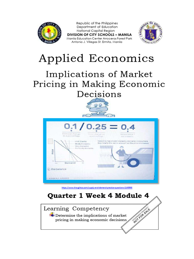 ABM APPLIED ECONOMICS 12 - Q1 - W4 - Mod4 Edited | PDF | Elasticity (Economics) | Demand