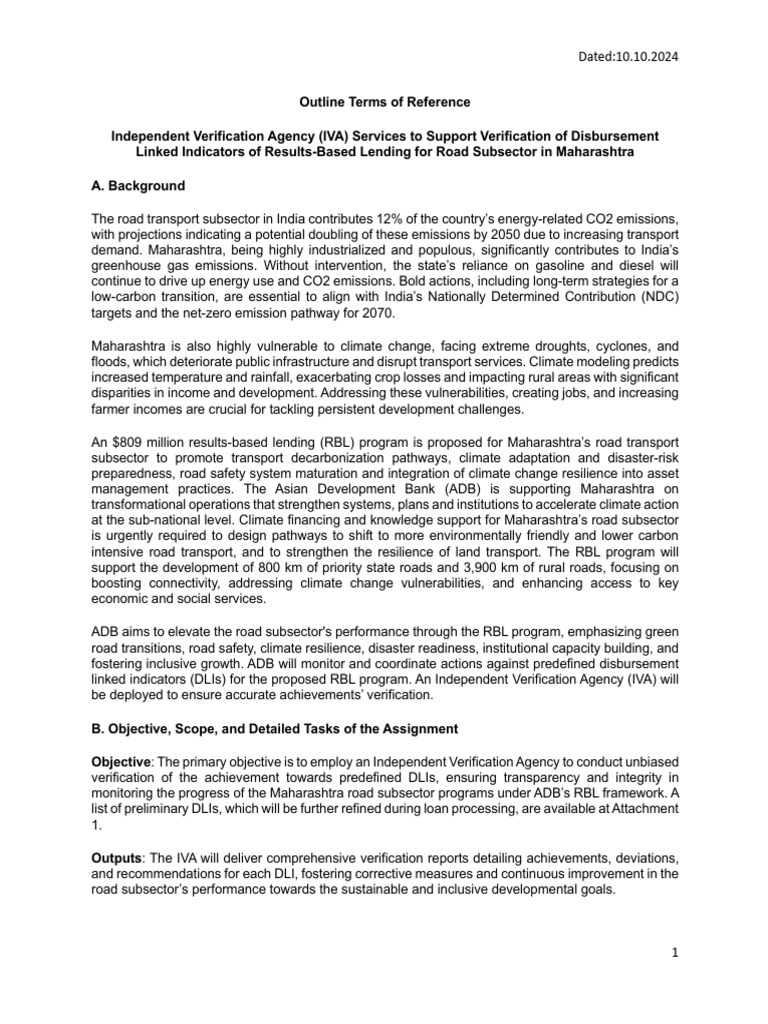 PWD+MRRDA - IVA - Outline - TOR - 10oct - WL - KRM | PDF | Climate ...