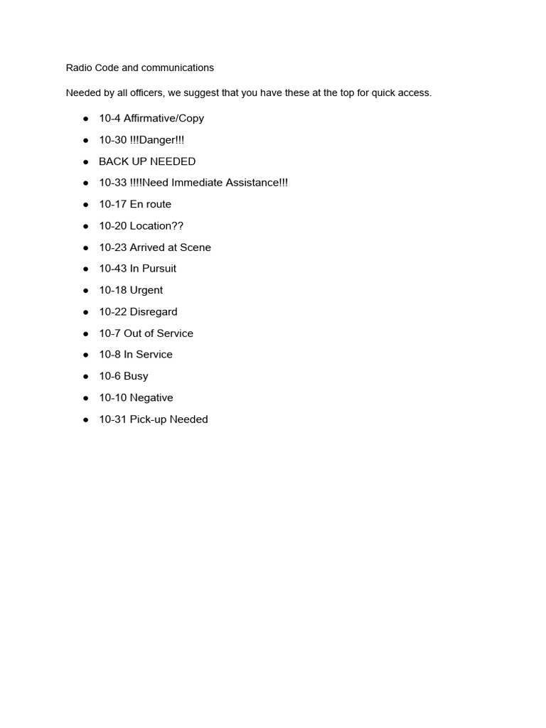 Essential Radio Codes for Officers | PDF