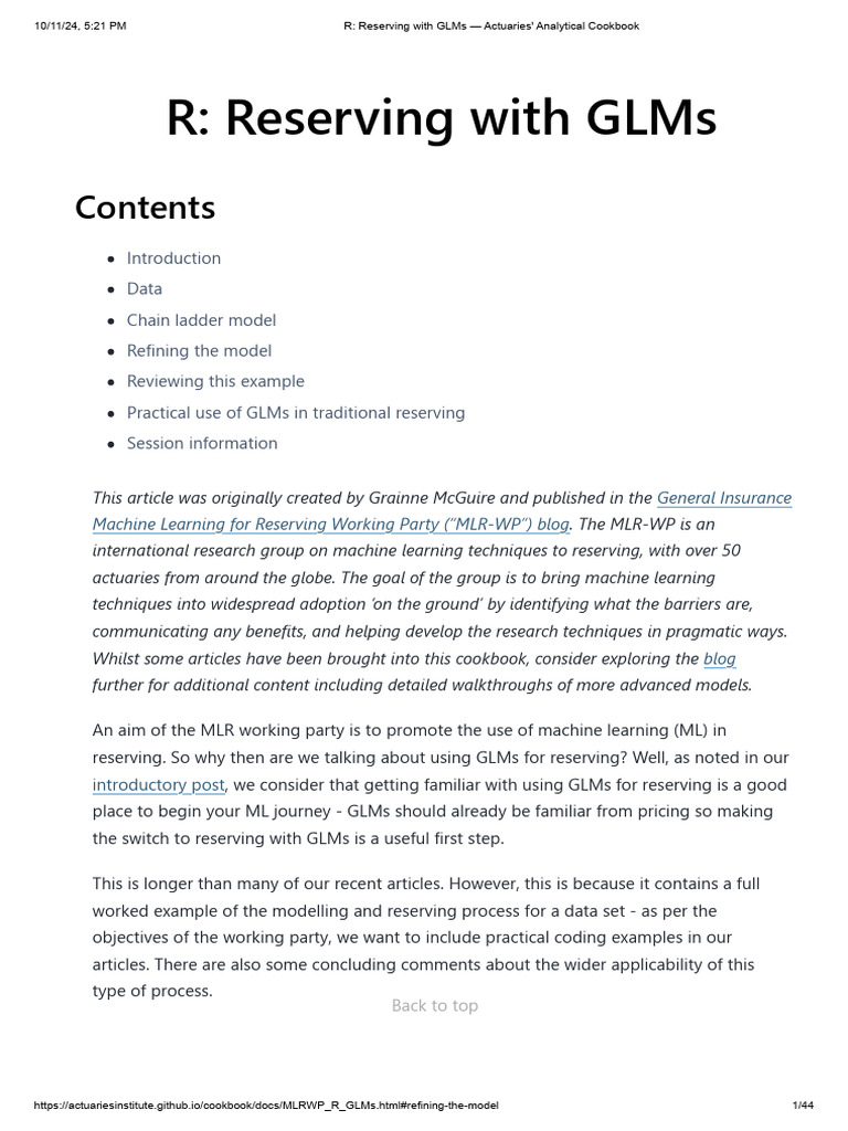 GLMs for Reserving: A Practical Guide | PDF | Errors And Residuals ...