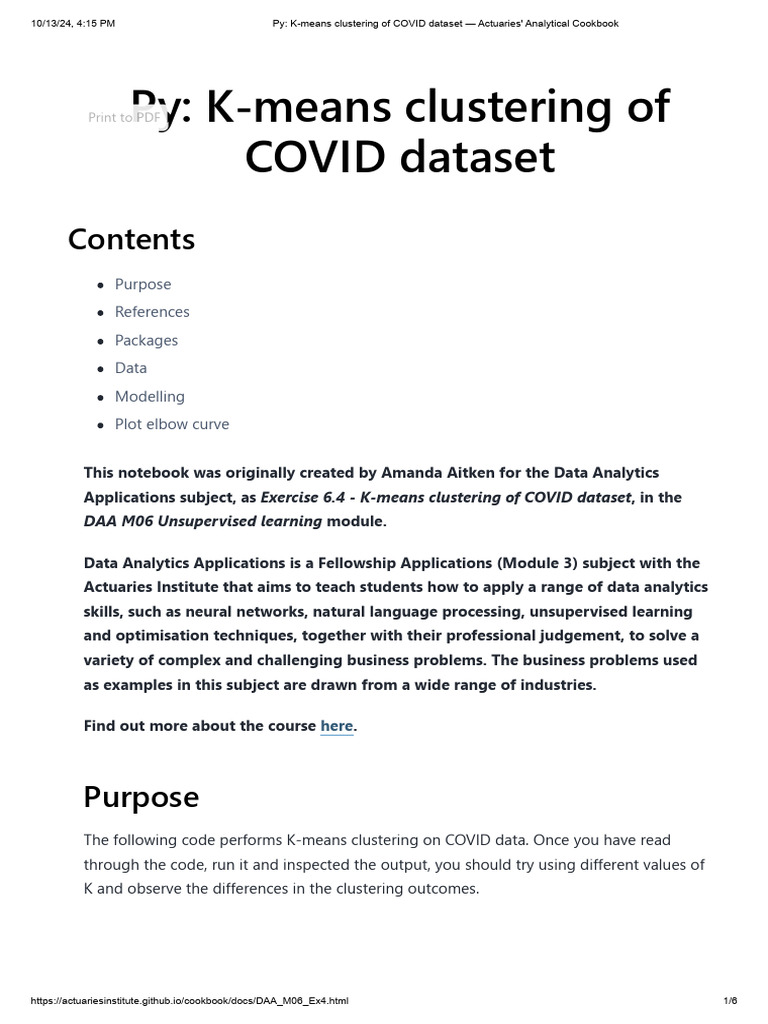 Py - K-Means Clustering of COVID Dataset - Actuaries' Analytical Cookbook | PDF | Analytics ...