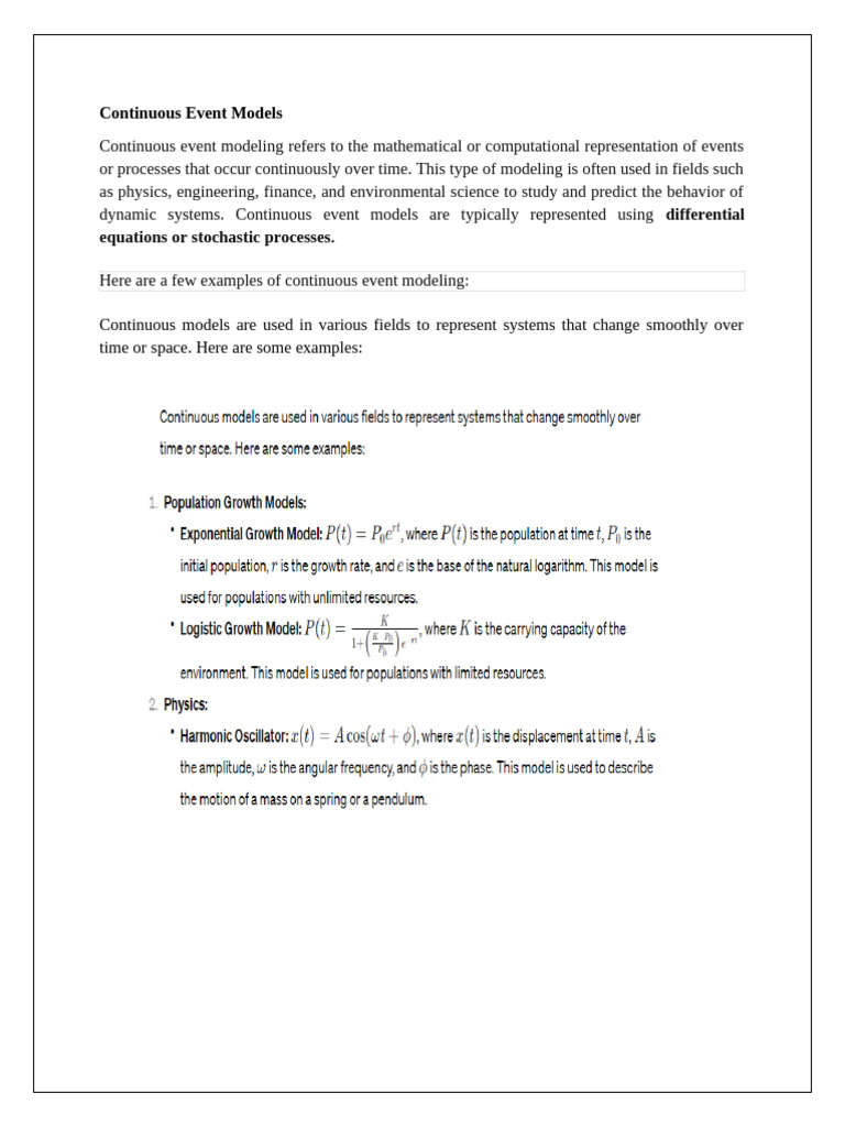 Lecture 7 - Continous Event Models | PDF | Differential Equations | Numerical Analysis