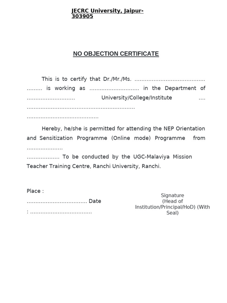 NEP Noc Formate | PDF