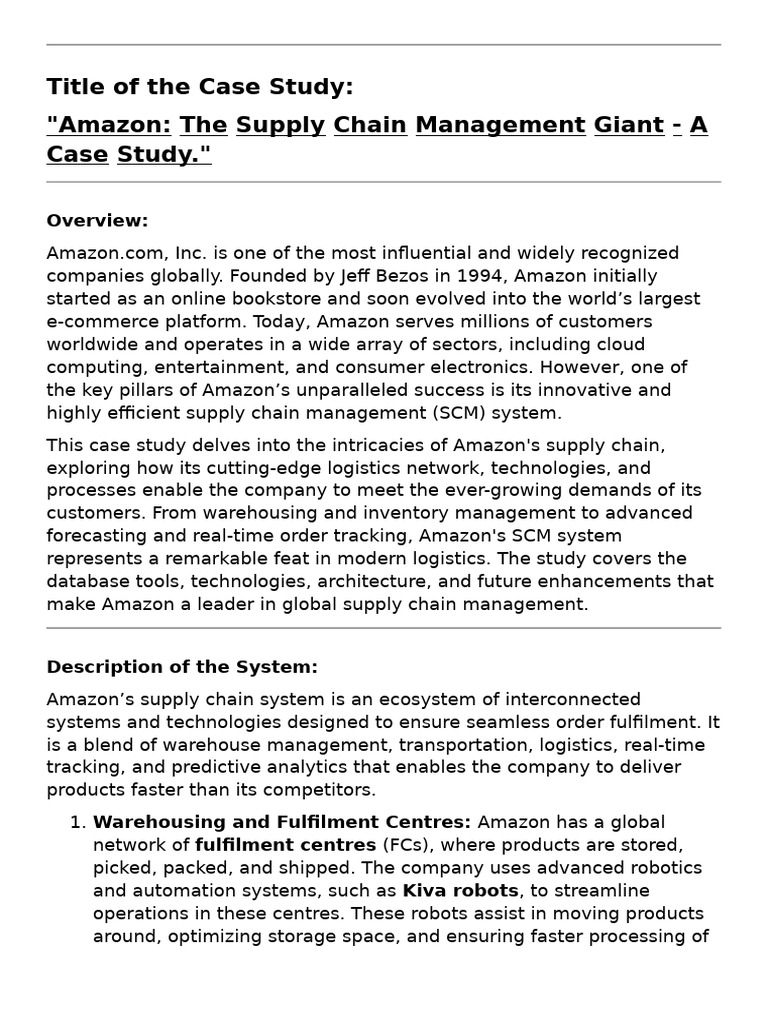 Tinywow_dbms Case Study Amazon_73911993 | PDF | Logistics | Supply Chain