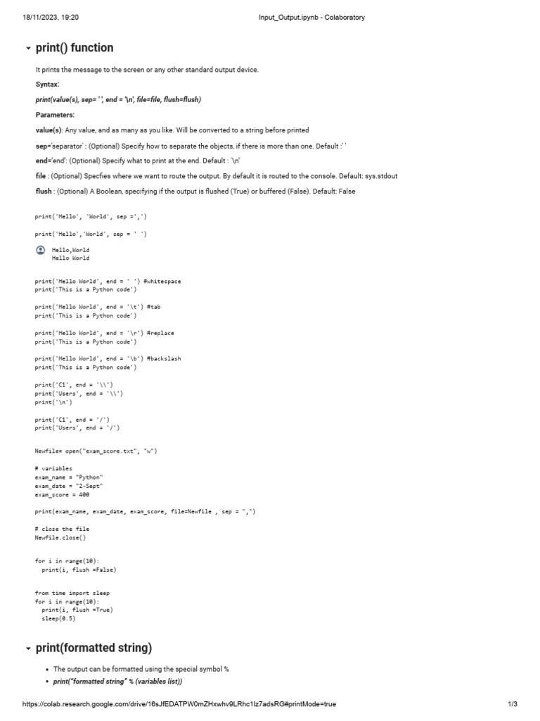 Input_Output.ipynb - Colaboratory | PDF | String (Computer Science ... Input_Output.ipynb - Colaboratory | PDF | String (Computer Science ...