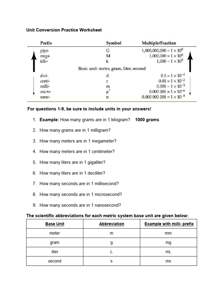 Unit Conversion Worksheet | PDF | Blood | Red Blood Cell