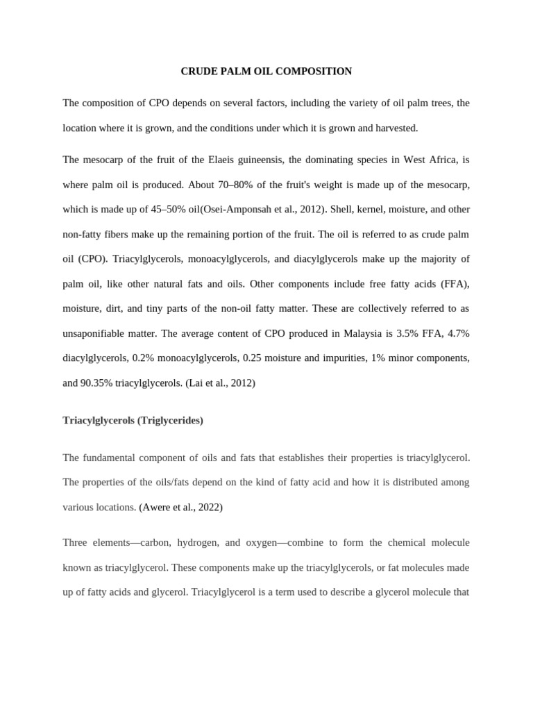 Crude Palm Oil Composition Analysis | PDF | Triglyceride | Carotenoid