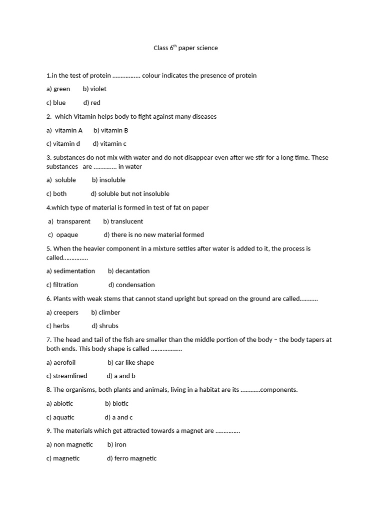Paper Class 6th | PDF