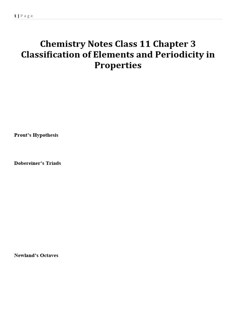 Chemistry Notes Class 11 Chapter 3 Classification of Elements and ...