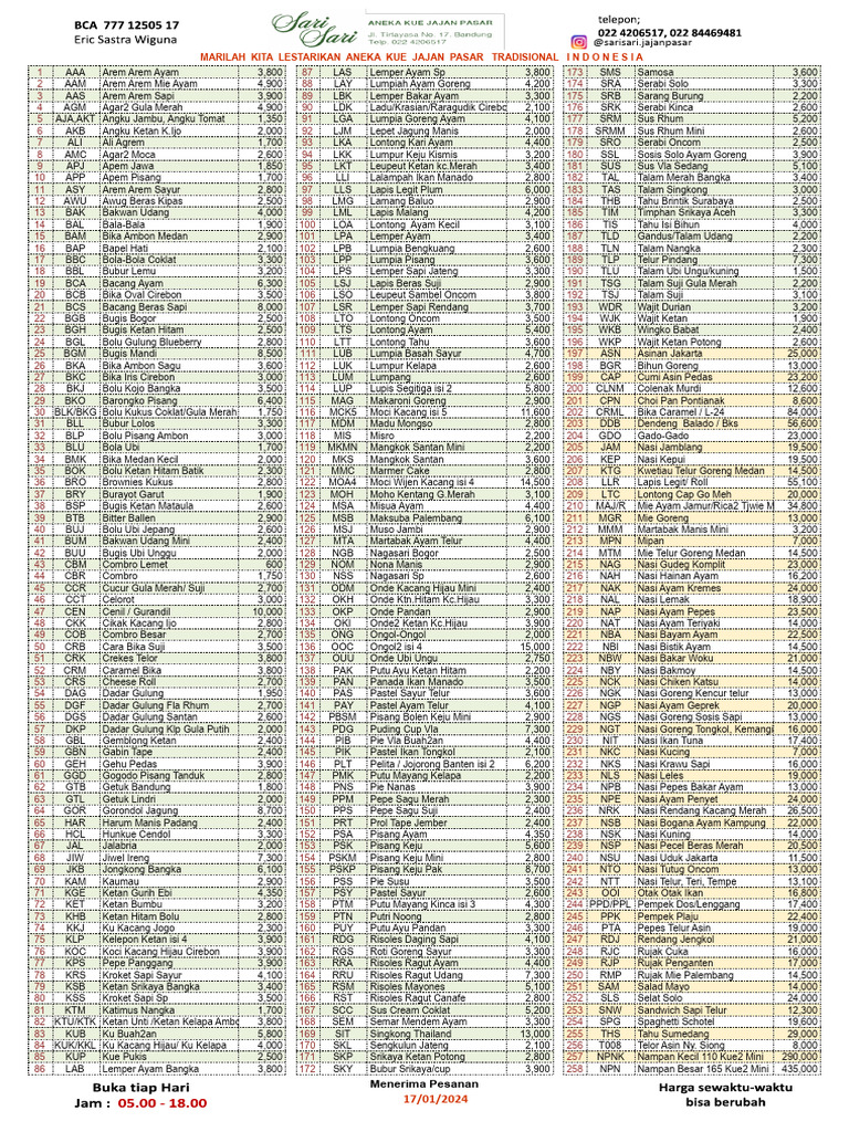 DTR-HARGA - 17 JANUARI 2024.xlsx - Daftar Harga | PDF