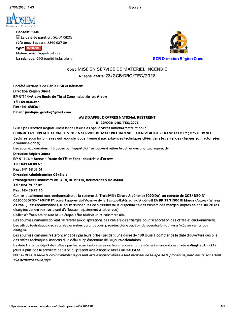 Baosem 2346 Mise en Service de Materiel Incendie Engcb | PDF