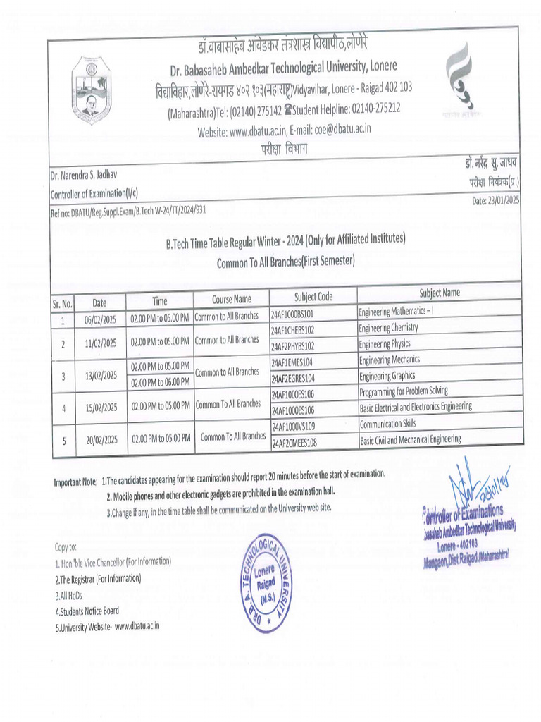 B.tech Affiliated NEP Time Table Sem 1 | PDF