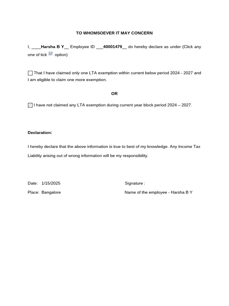 LTA Declaration | PDF