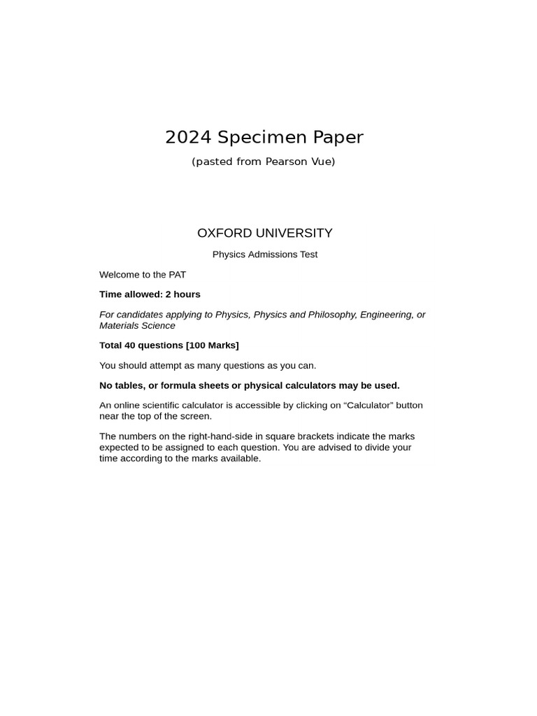 PAT 2024 Specimen | PDF